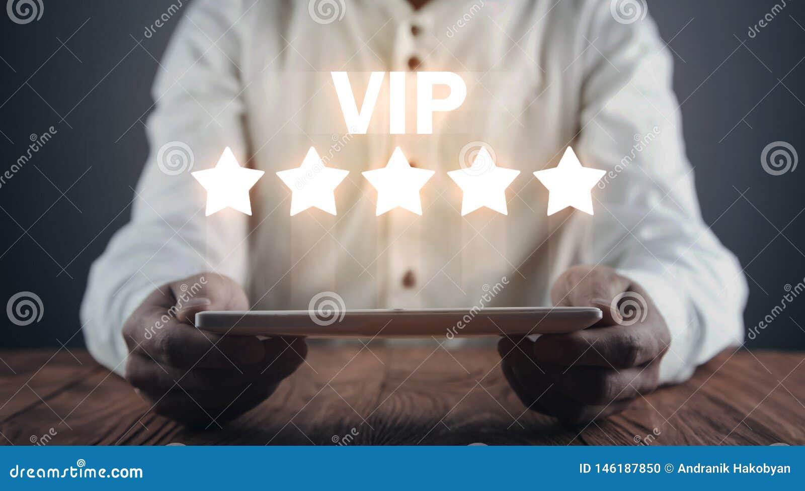 Man Showing VIP Word with Five Stars Stock Photo - Image of quality ...