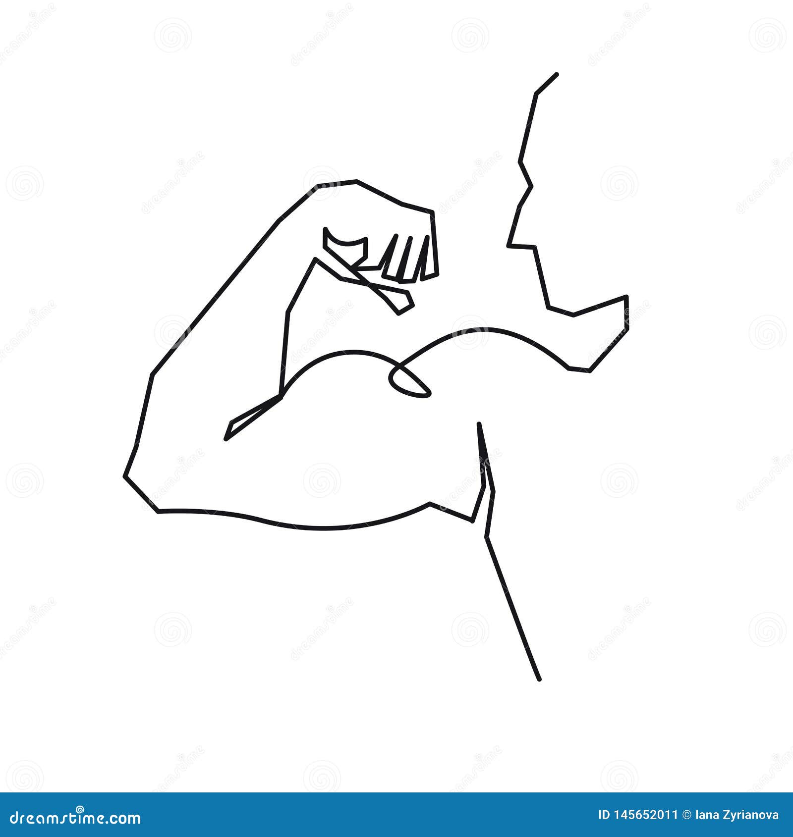 Man Shows Bicep Continuous One Line Vector Drawing. Bodybuilder ...