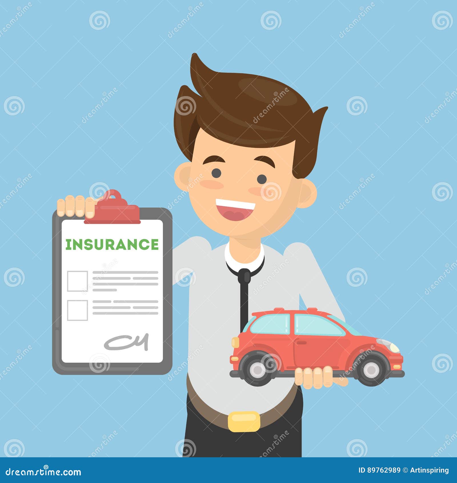 Man shows car insurance. stock vector. Illustration of automobile ...