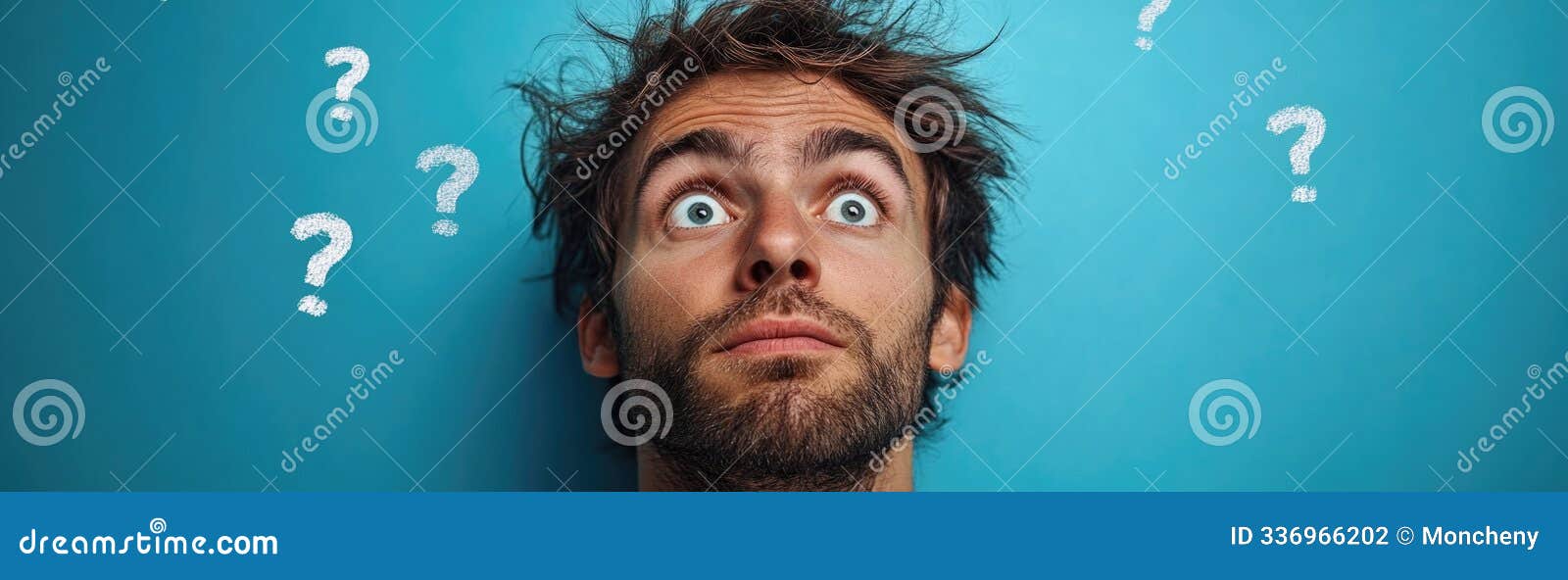 A Man Shows Confusion and Uncertainty with Question Marks Around Him ...