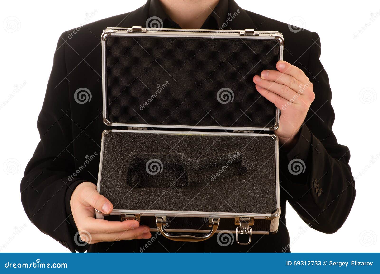 Man Shows Empty Metal Case Stock Photos - Free & Royalty-Free Stock ...