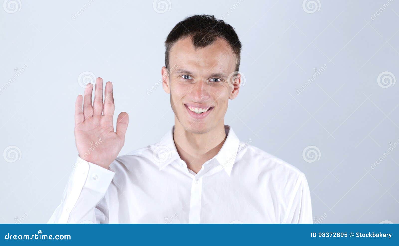 A man shows his hand hello stock image. Image of concept - 98372895