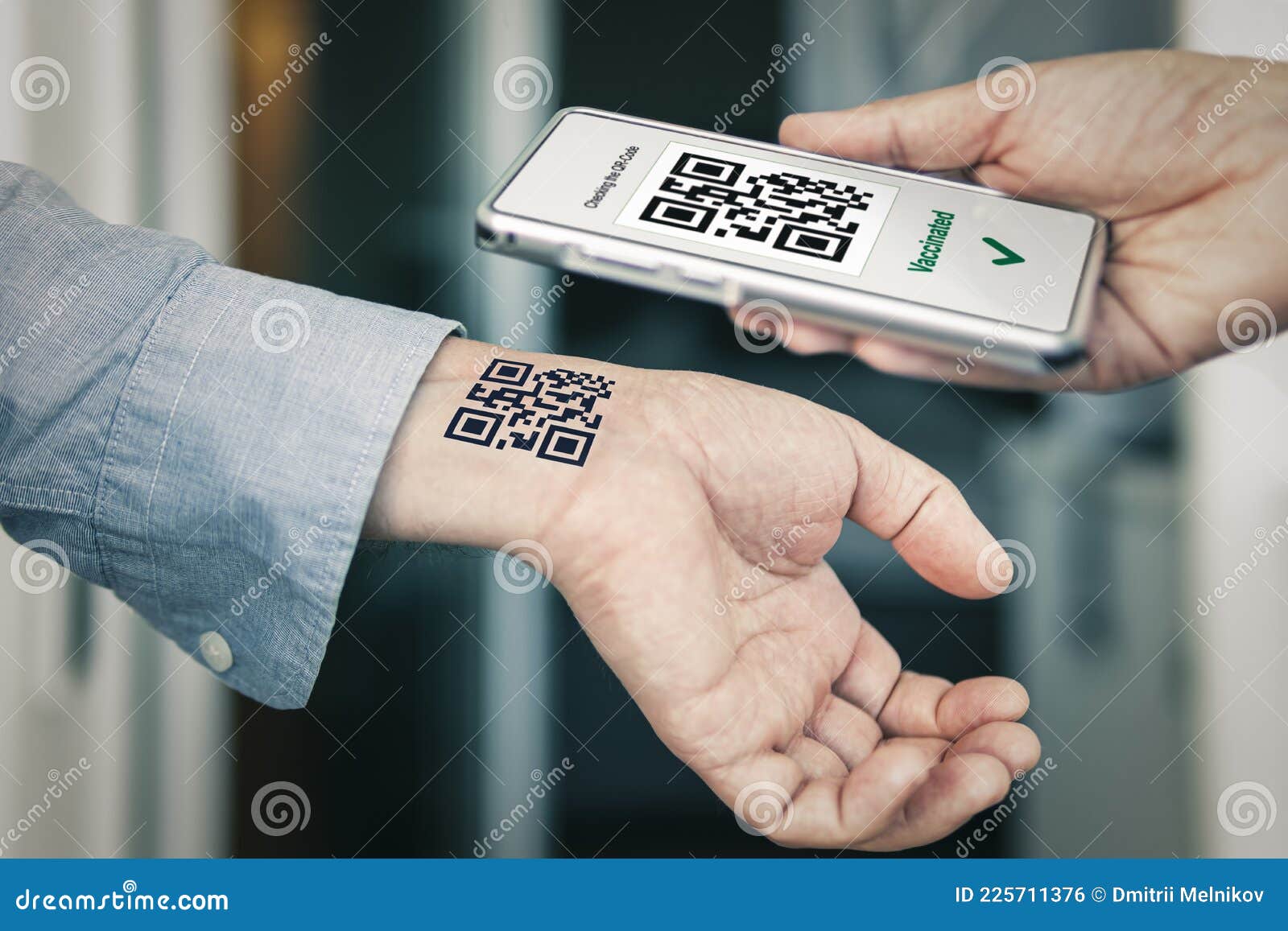 Man Shows His Hand with a Qr Code, a Confirmation of the Vaccination ...