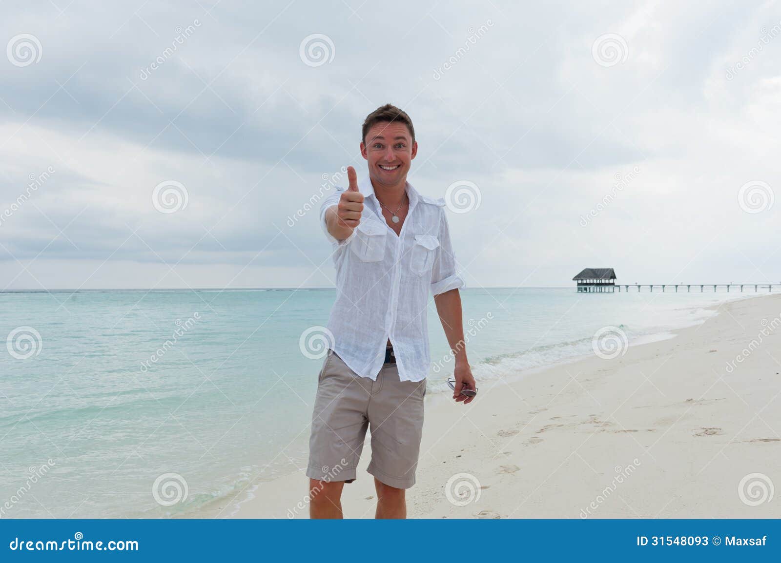 Man Shows the Thumb on the Beach Stock Image - Image of people, human ...