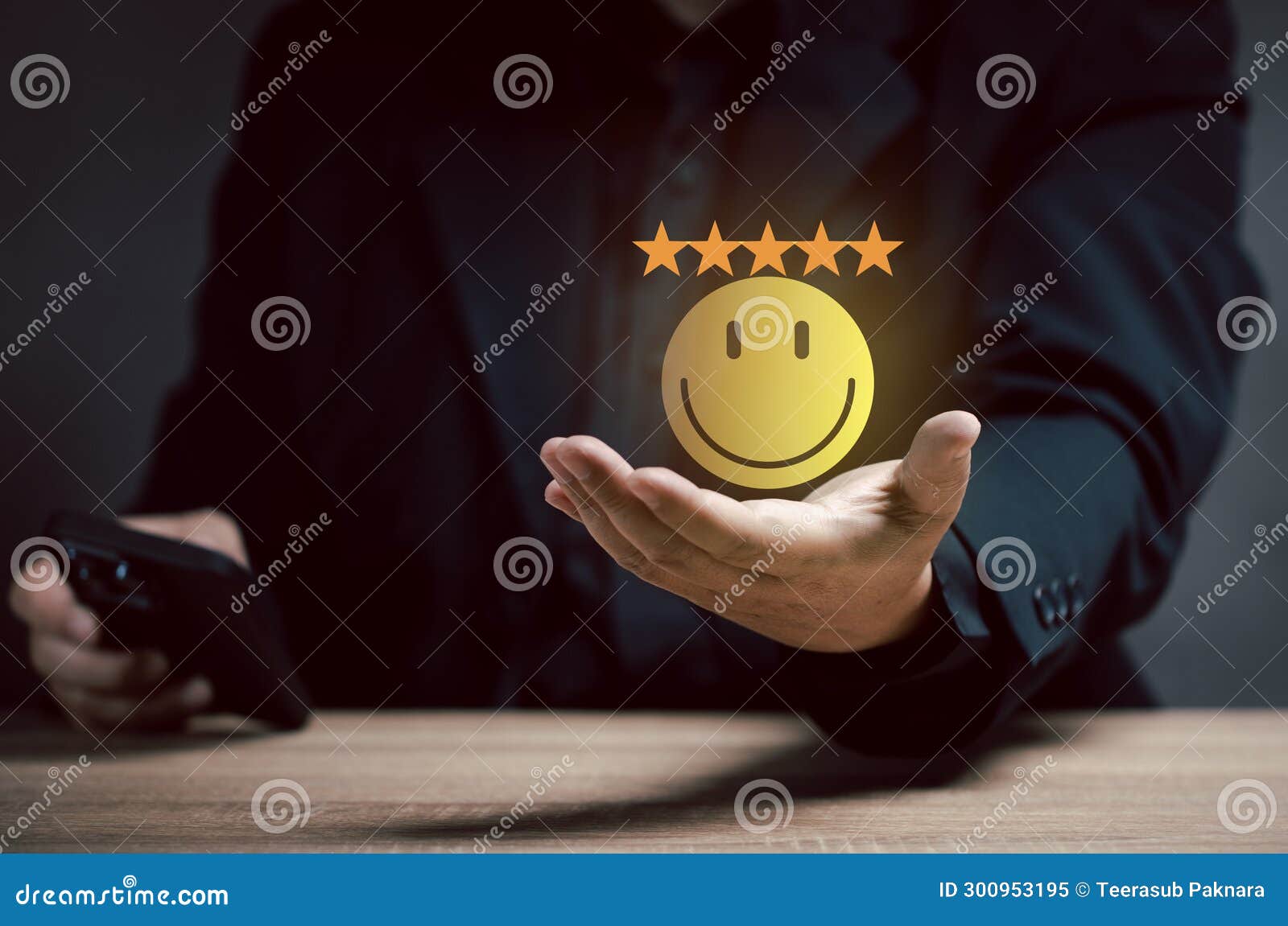 Man Shows Yellow Smiley Face on Hand. the Concept of Maximum Customer ...
