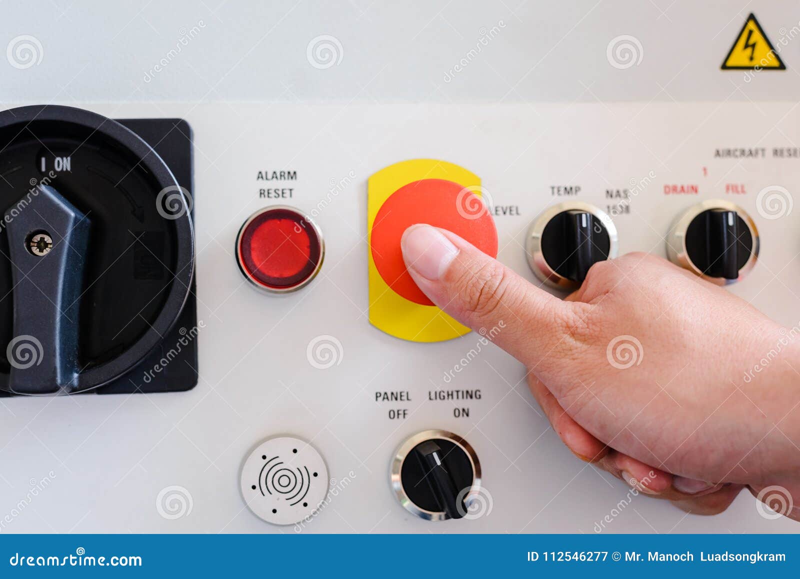 Man is Shutting Off a Machine with the Emergency Button Stock Image ...