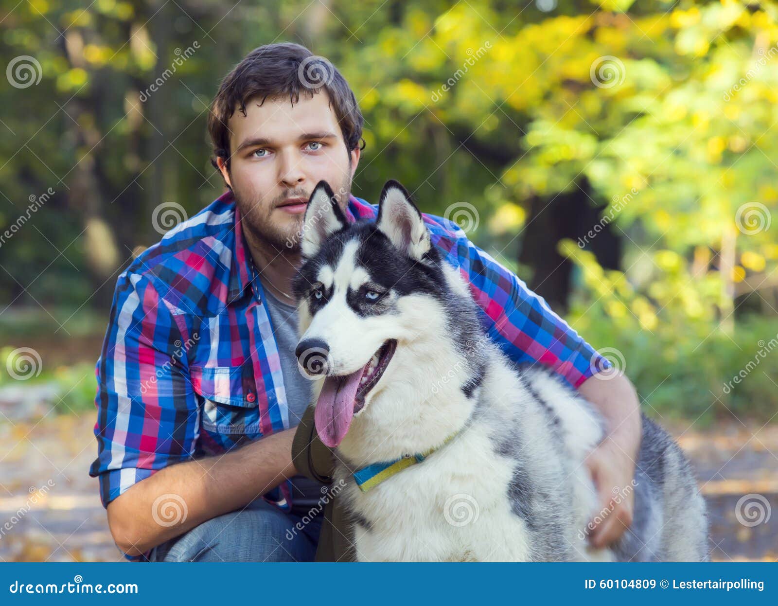 Man and the Siberian Husk stock image. Image of portrait - 60104809
