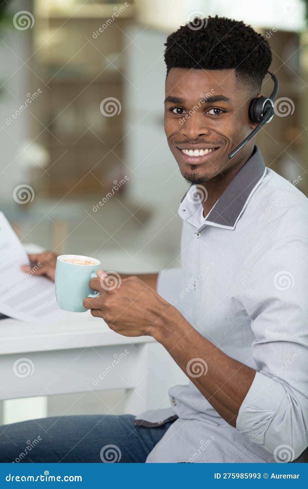 Man in Side Profile Smiling Having Online Conversation Stock Image ...