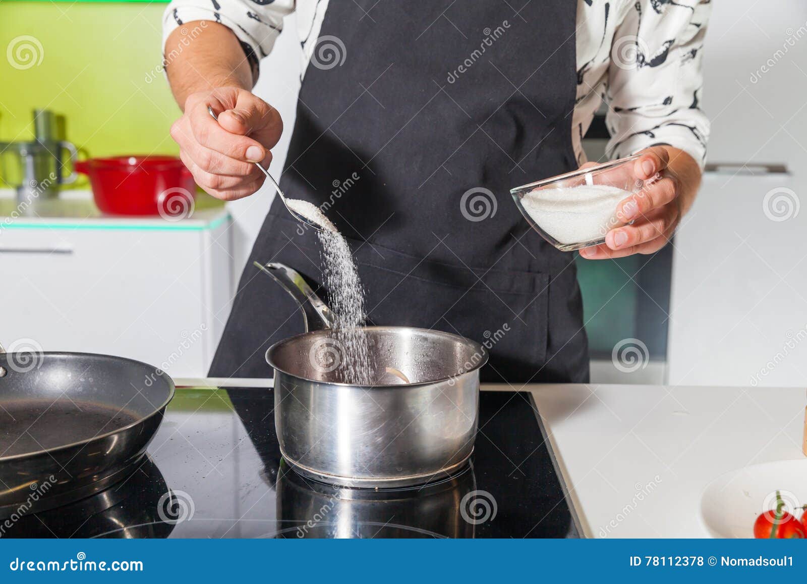 Man Sifting Sugar in the Pan Stock Photo - Image of housework, mixture ...