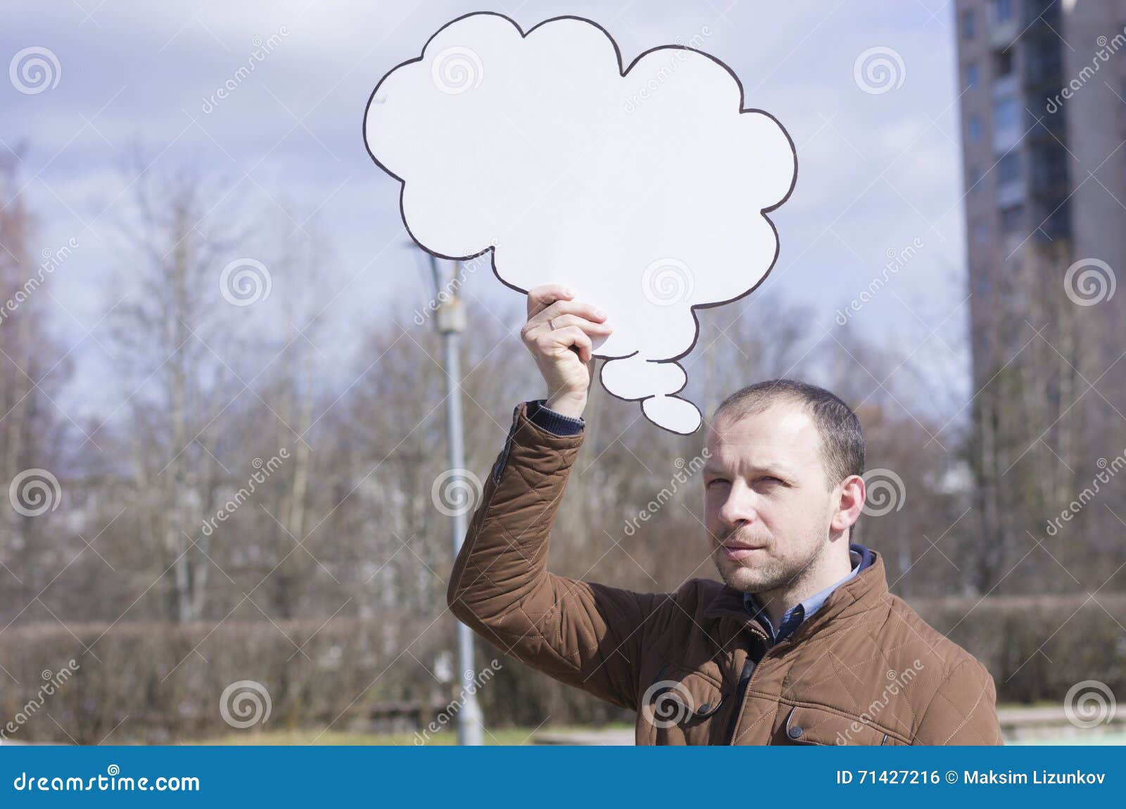 A man with a sign stock photo. Image of paper, message - 71427216