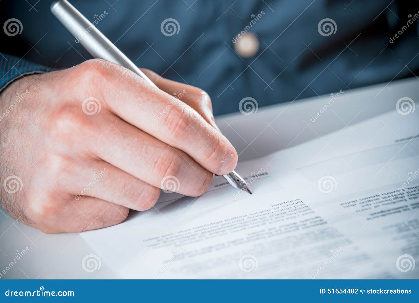 Man Signing a Document with a Fountain Pen Stock Photo - Image of ...