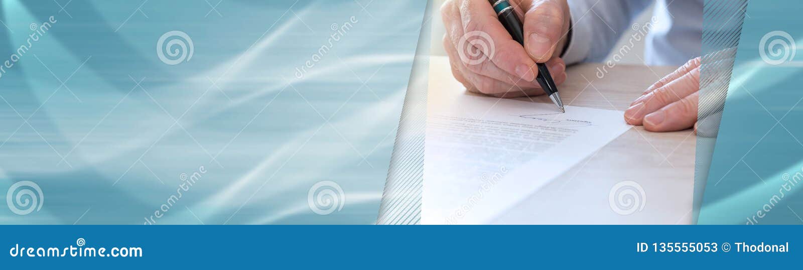 Man Signing a Contract, Light Effect. Panoramic Banner Stock Image ...