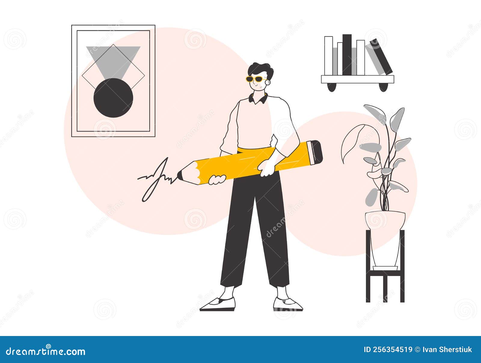 The Man Signs. Minimalistic Linear Style. Vector Illustration. Stock ...