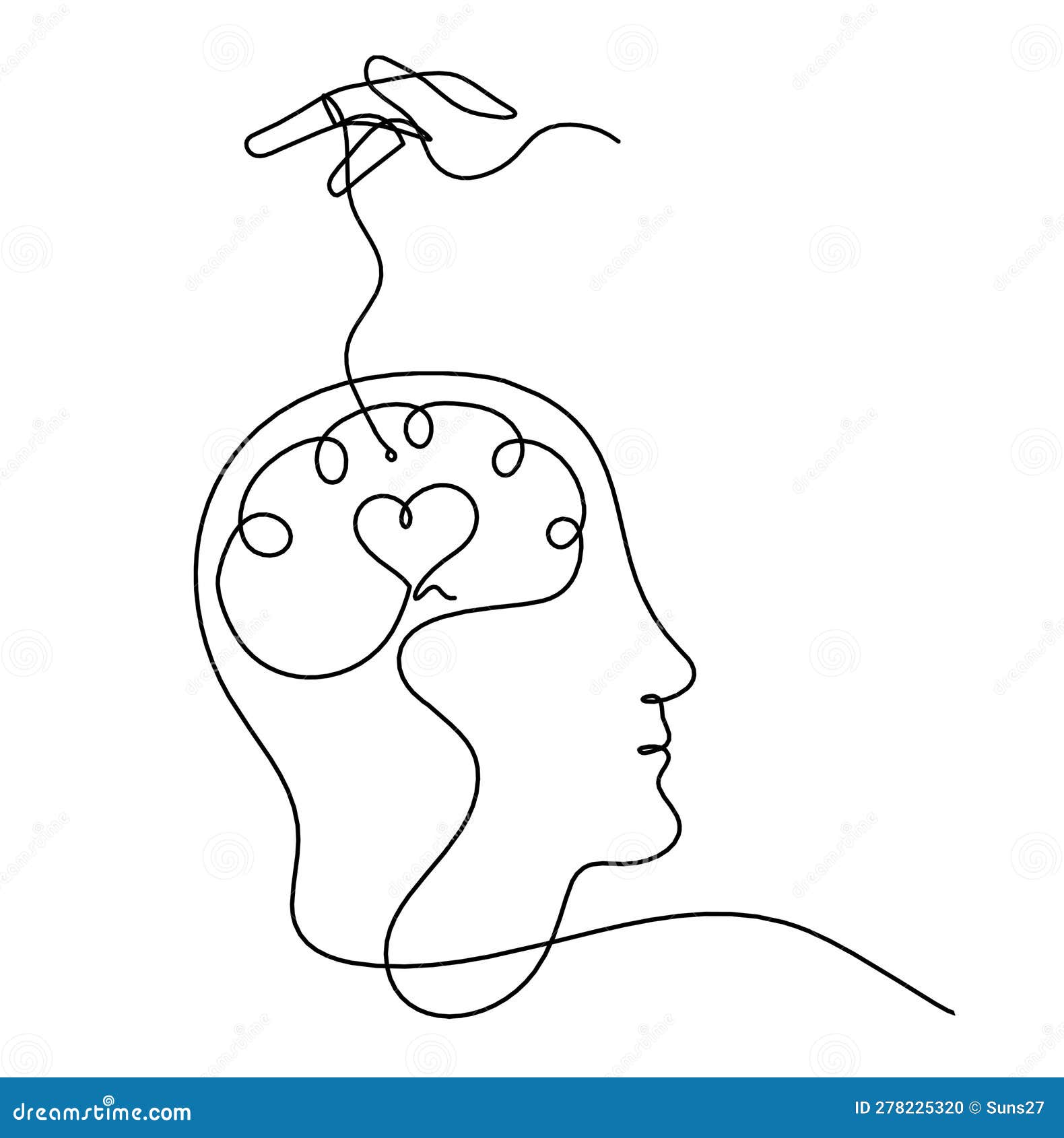 Man Silhouette Brain and Hand As Line Drawing on White Stock ...