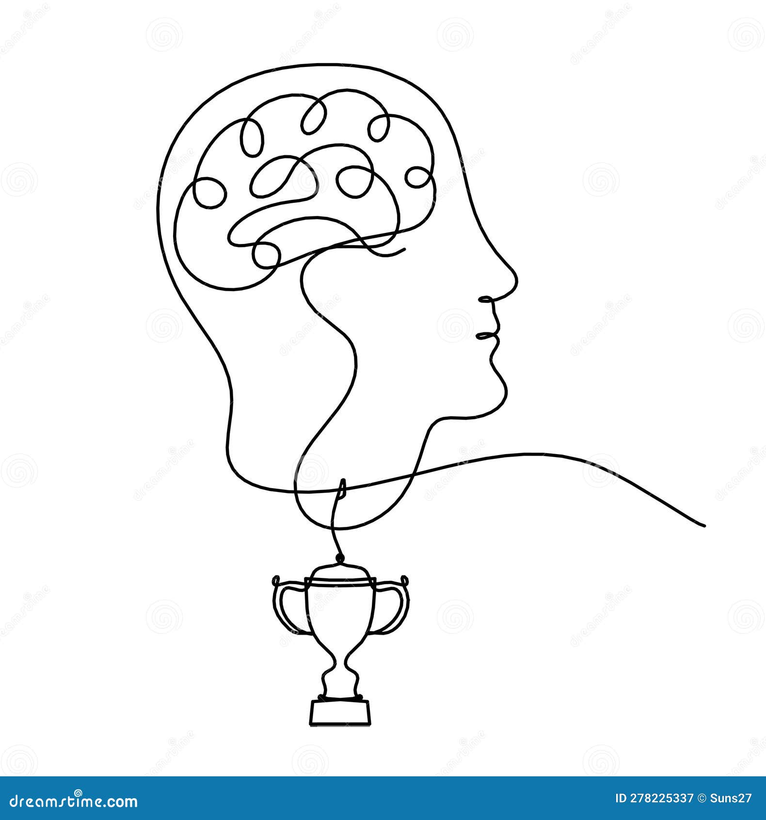 Man Silhouette Brain and Trophy As Line Drawing on White Stock ...