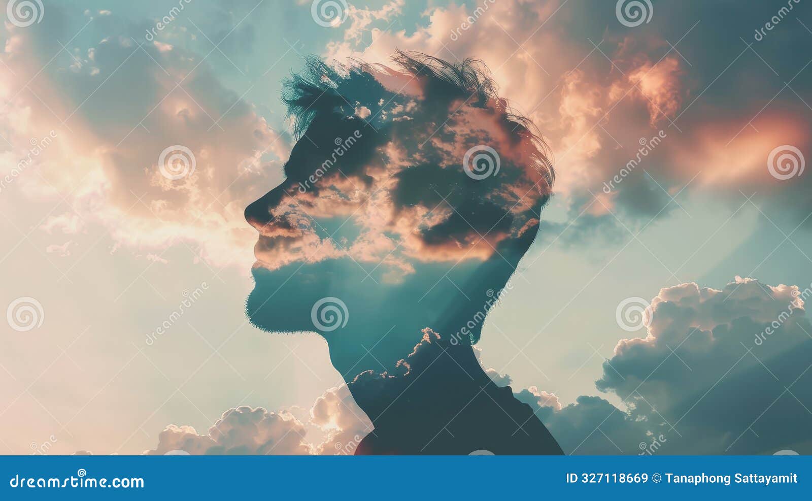 Man Silhouette with Clouds in Mind Conceptual Thinking Image the Image ...