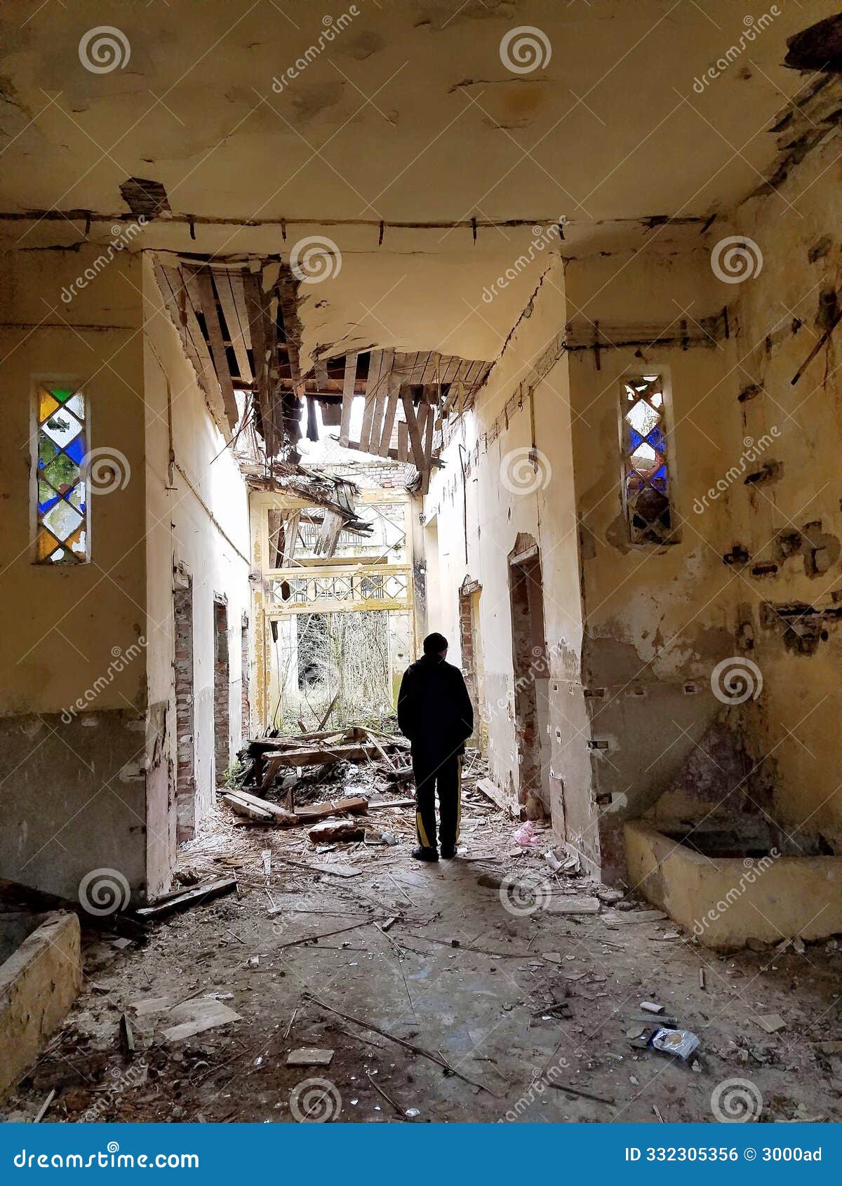 Man Silhouette in a Decrepit Building Stock Photo - Image of demolition ...