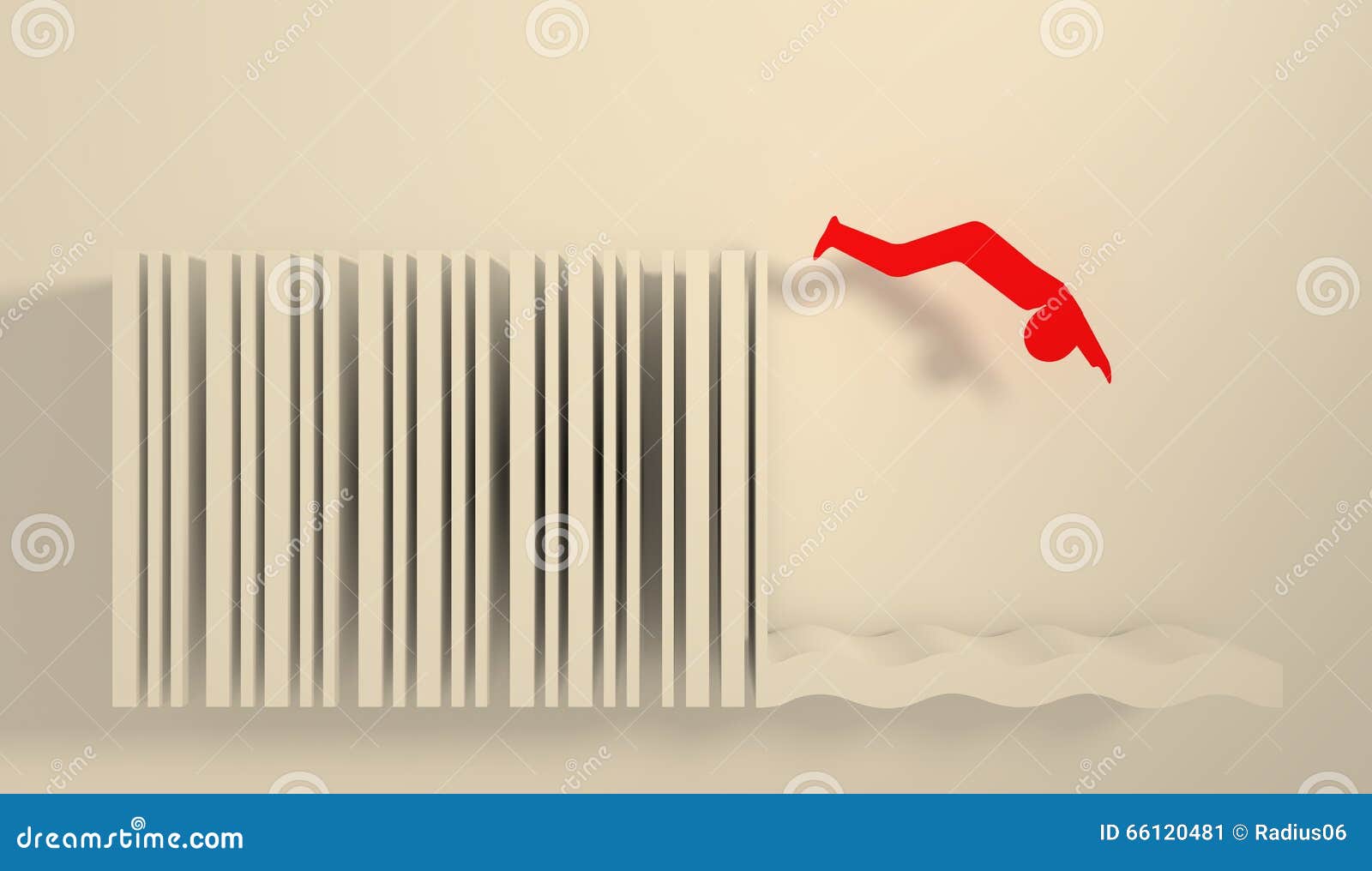 Man Silhouette Diving from Bar Code Springboard Stock Illustration ...