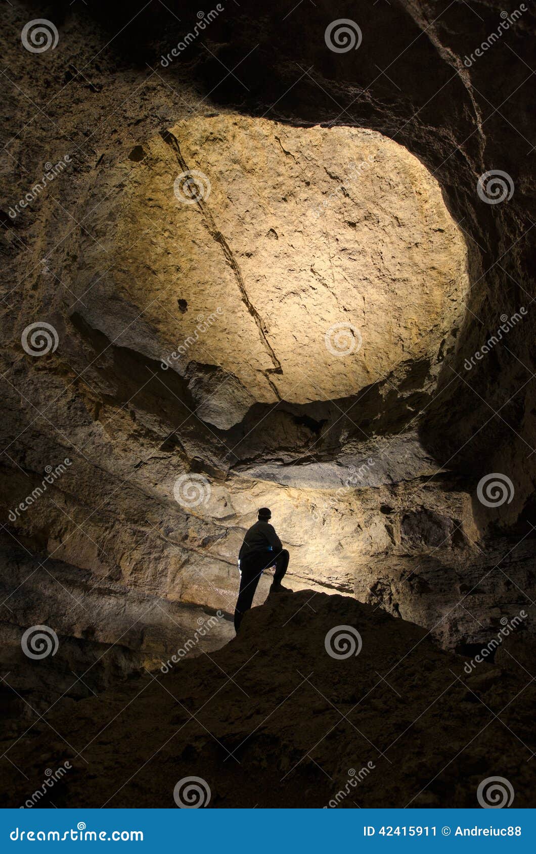 Silhouette Of A Cave Explorer In The Underground Stock Photography ...