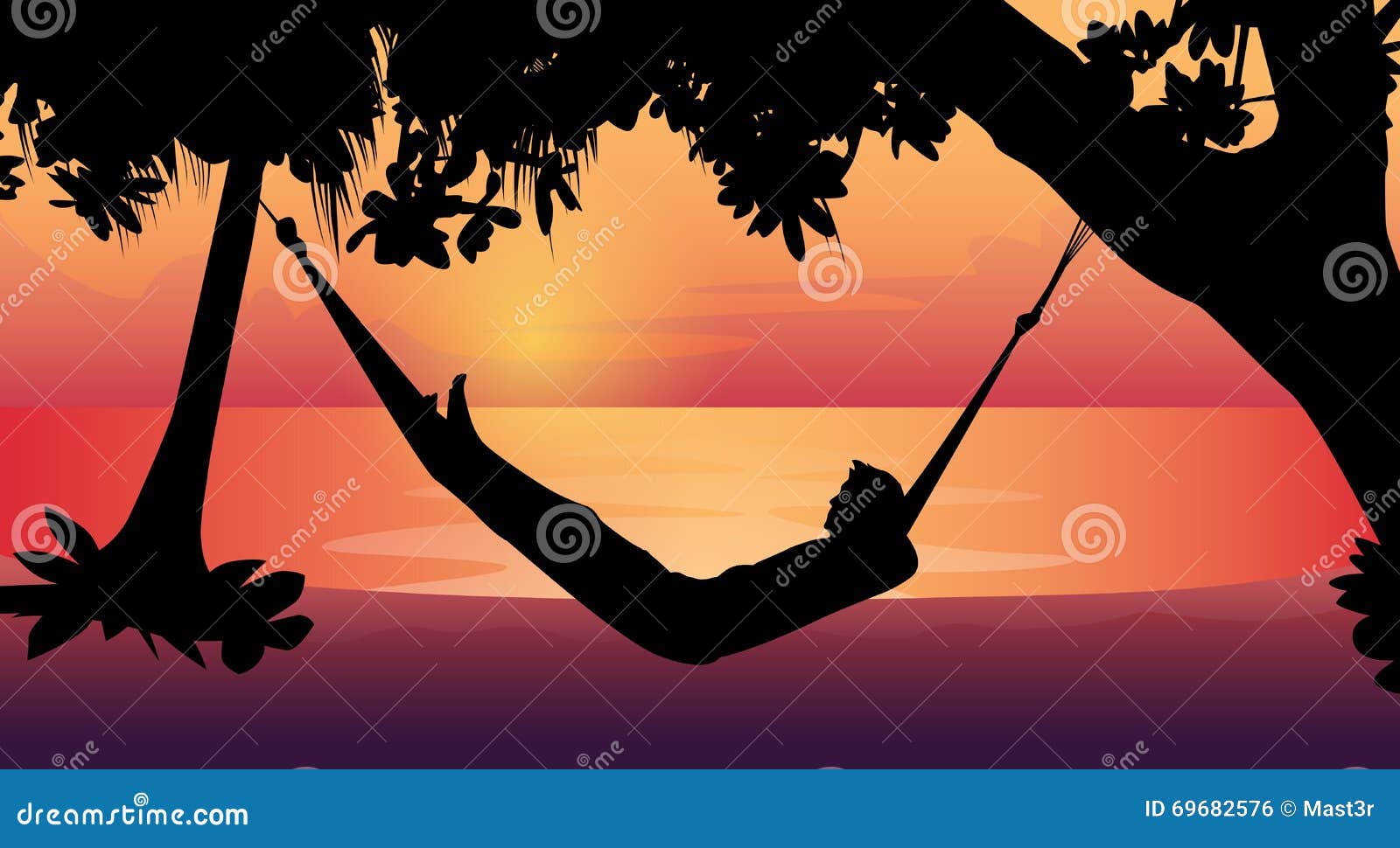 Man Silhouette Lying in Hammock Beach Vacation Stock Vector ...