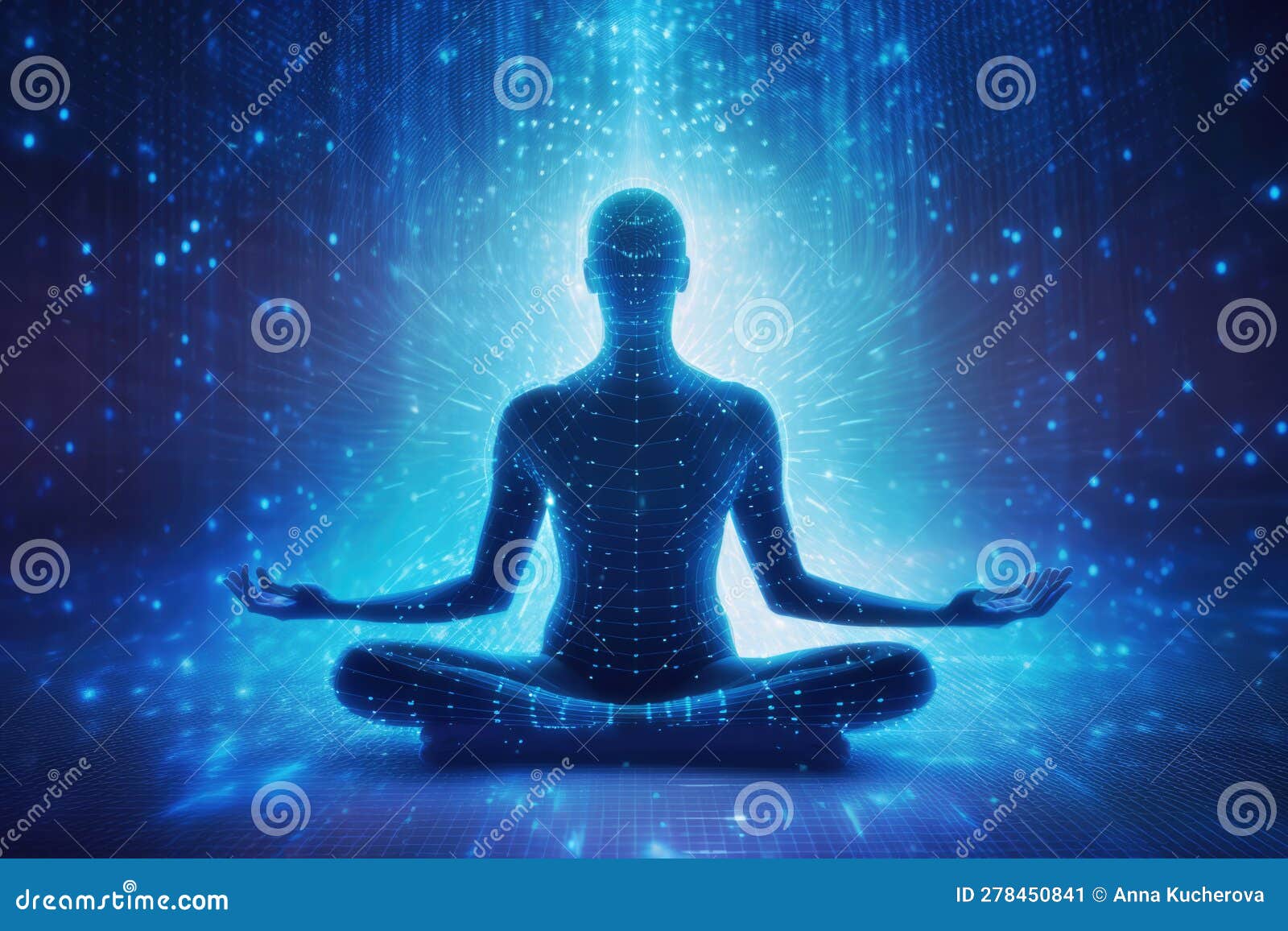 A Man Silhouette in Meditation Pose Filled and Surrounded with Binary ...