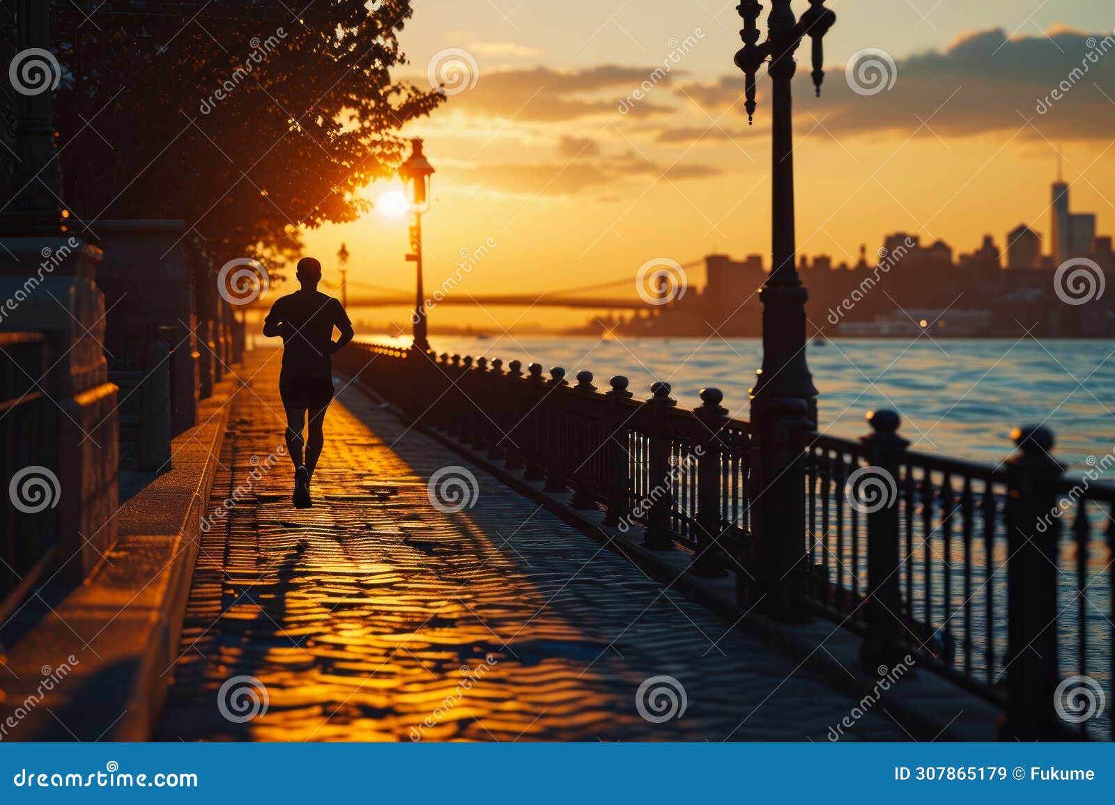 Man Silhouette on a Morning Jog in Transition. Stock Image - Image of ...