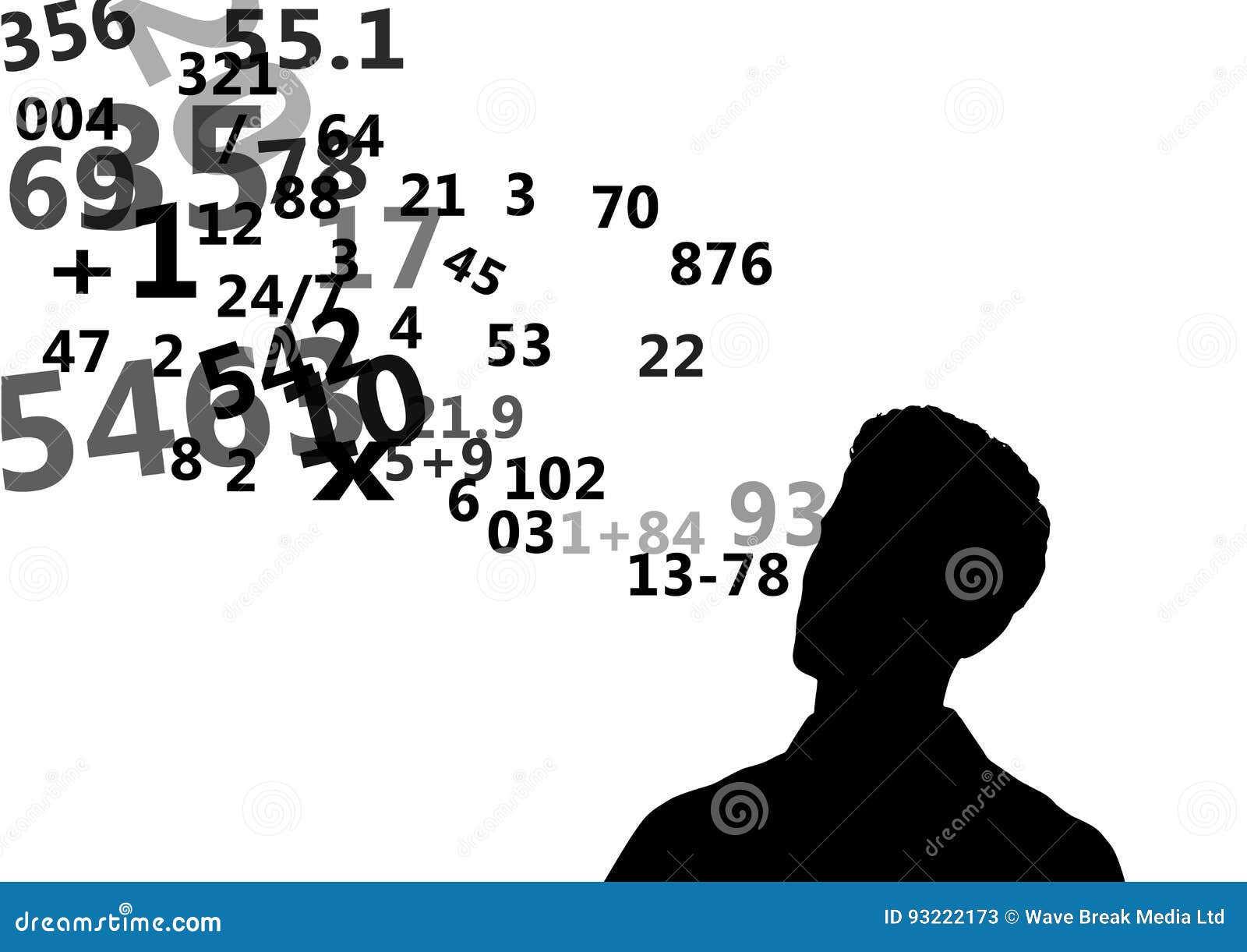 Man Silhouette with Numbers Coming Up from His Head Stock Illustration ...
