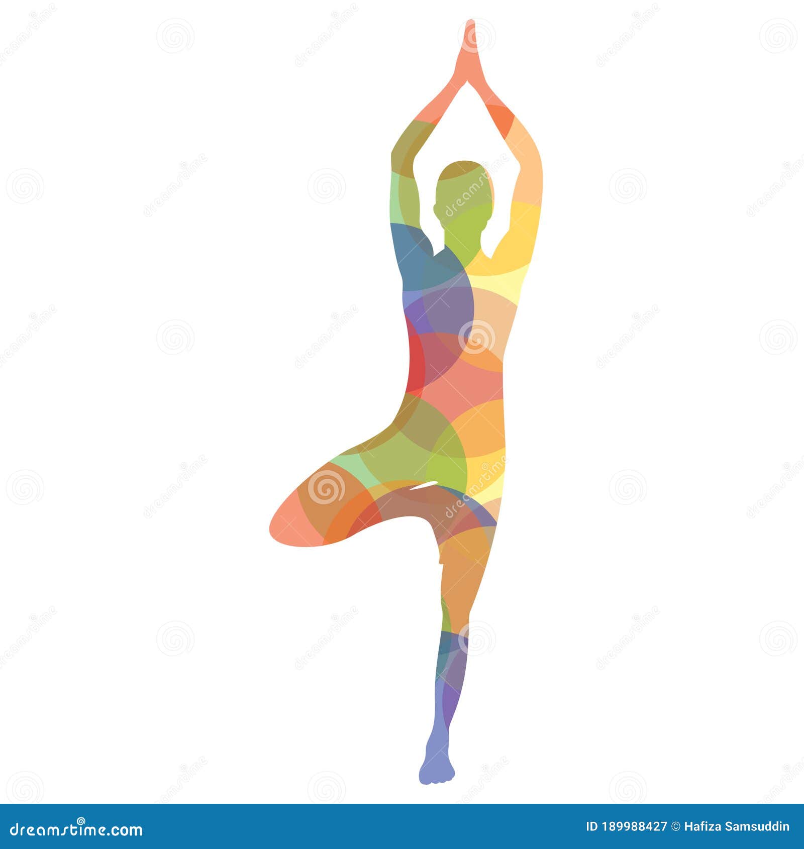 Man Silhouette Practising Yoga in Tree Pose. Vector Illustration ...