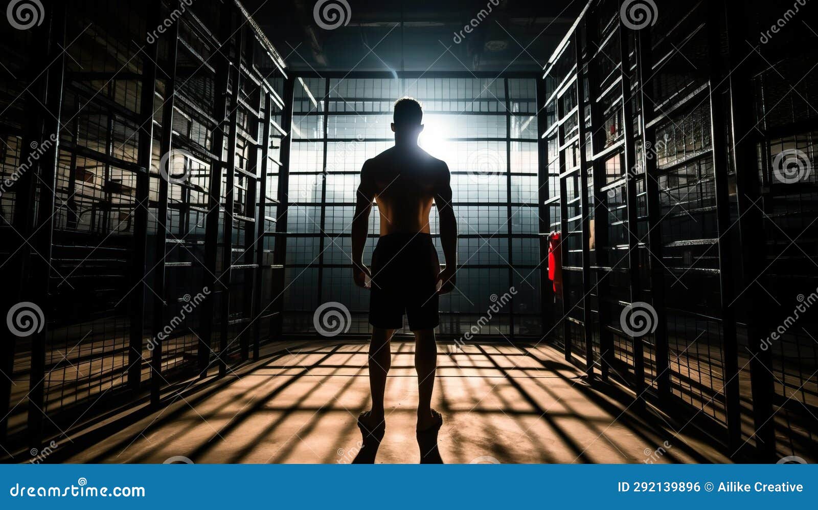 Silhouette Prisoner In Jail Cell, Modern With Bars. Banner Vector ...