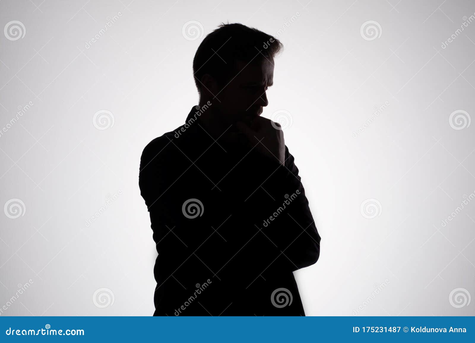 Man Silhouette Thinking about Problem or Trouble at Work on Gray Studio ...