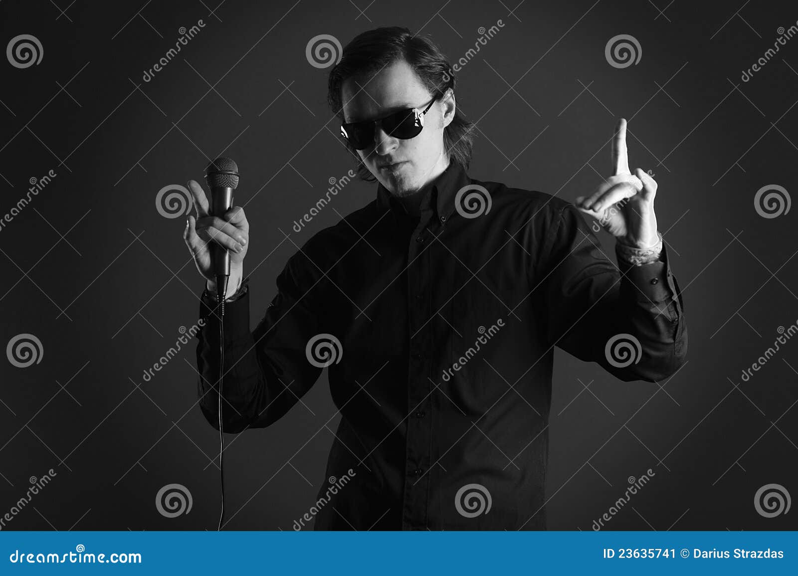 Rap Singer Man With Microphone Cool Hand Gesture Stock Photography ...