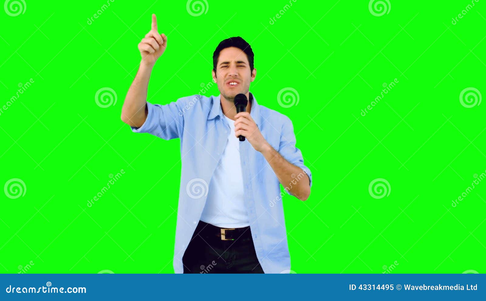 Man Singing into Microphone and Dancing on Green Screen Stock Video ...