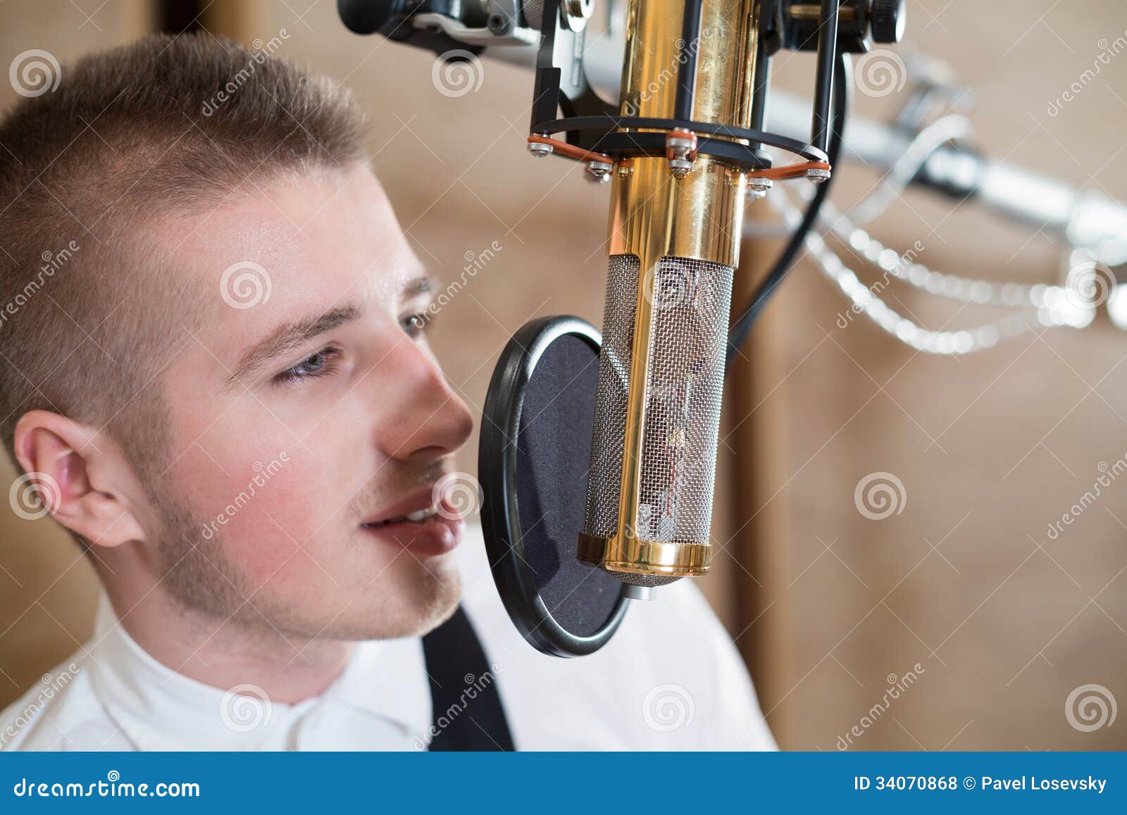 Man Singing with Microphone Stock Photo - Image of fashion, beauty ...