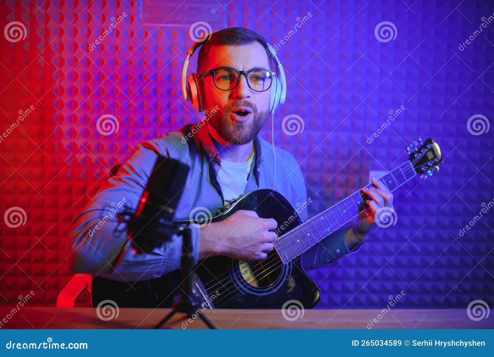 Man Singing in a Recording Studio Stock Image - Image of beard, stereo ...