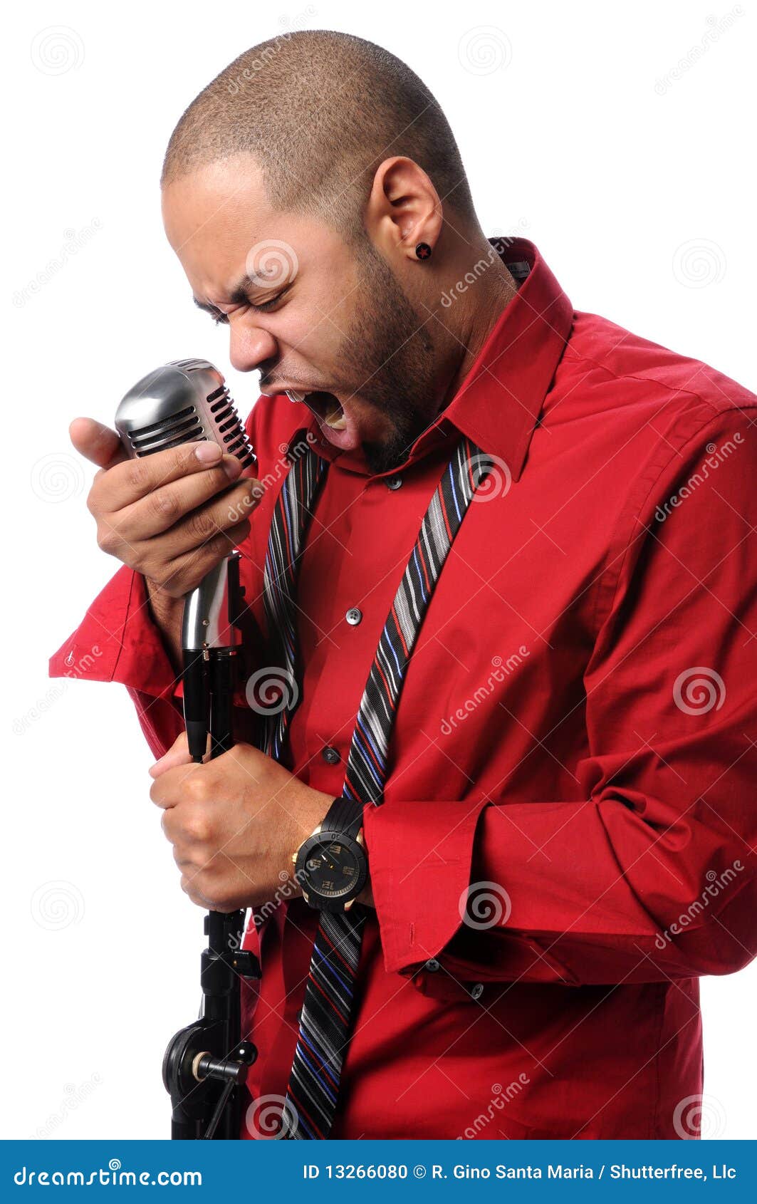 Man Singing into Vintage Microphone Stock Photo - Image of cool, person ...