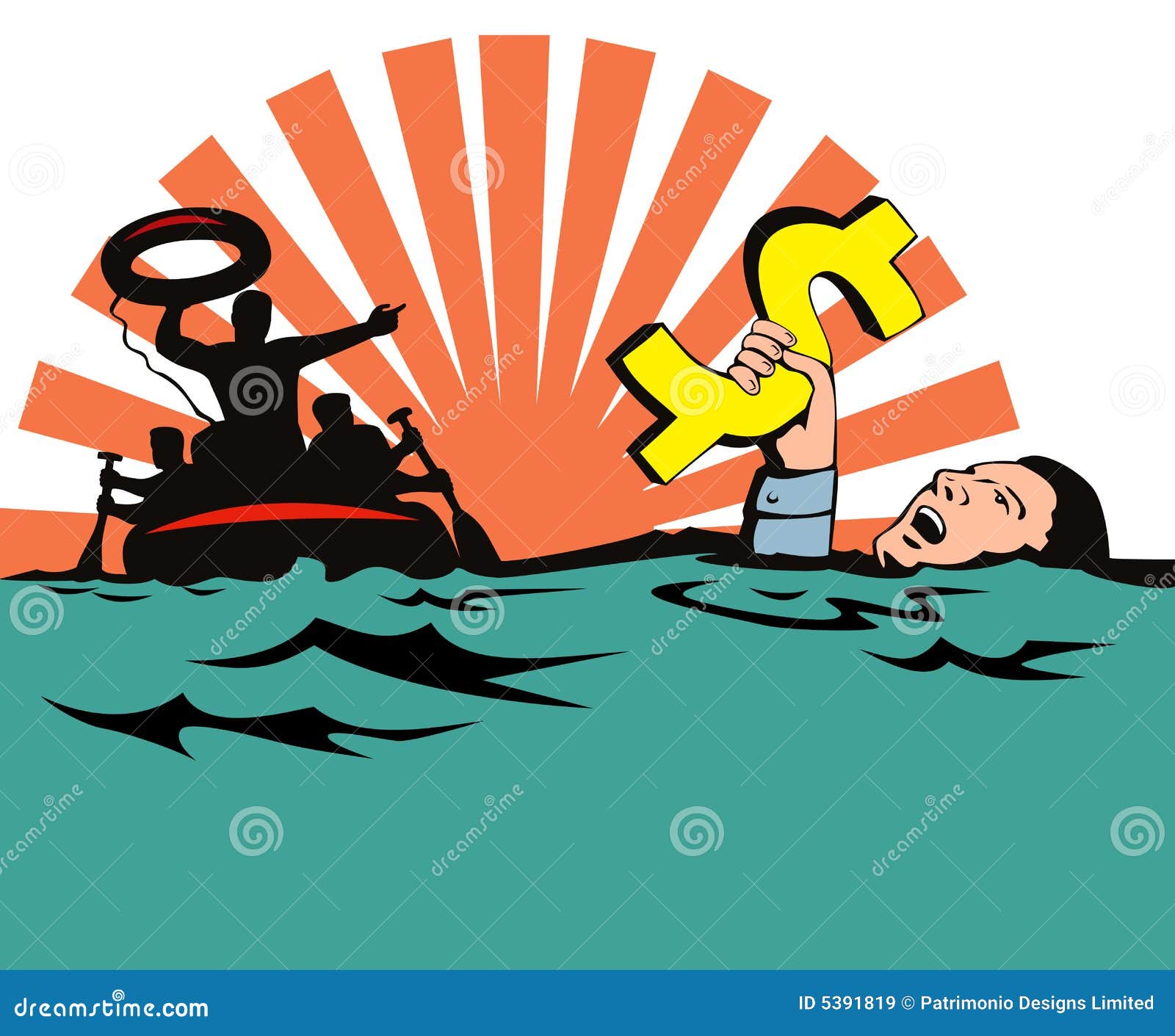 Man sinking in debt stock vector. Illustration of boat - 5391819