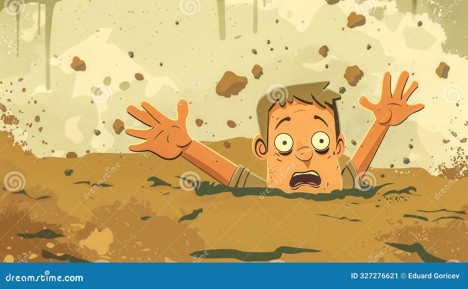 Terrified Man Trapped in a Landslide is Sinking Stock Image - Image of ...