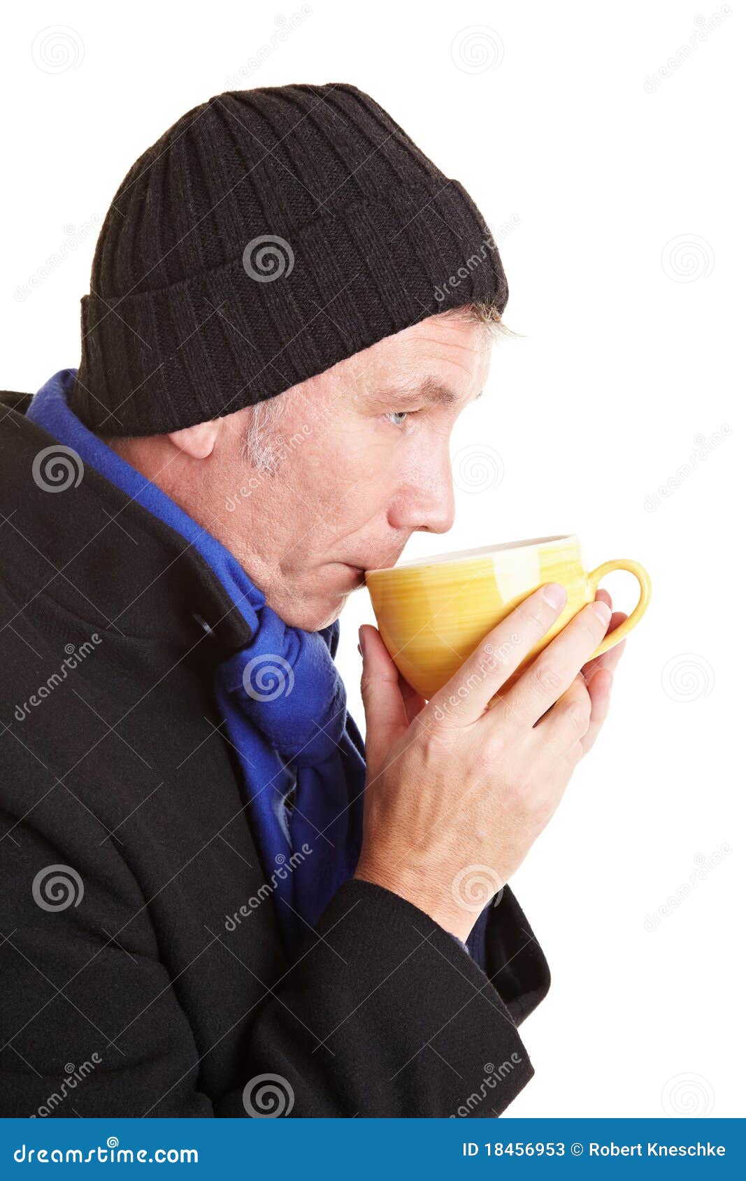 Man Sipping on Cup of Coffee Stock Image - Image of dishes, senior ...