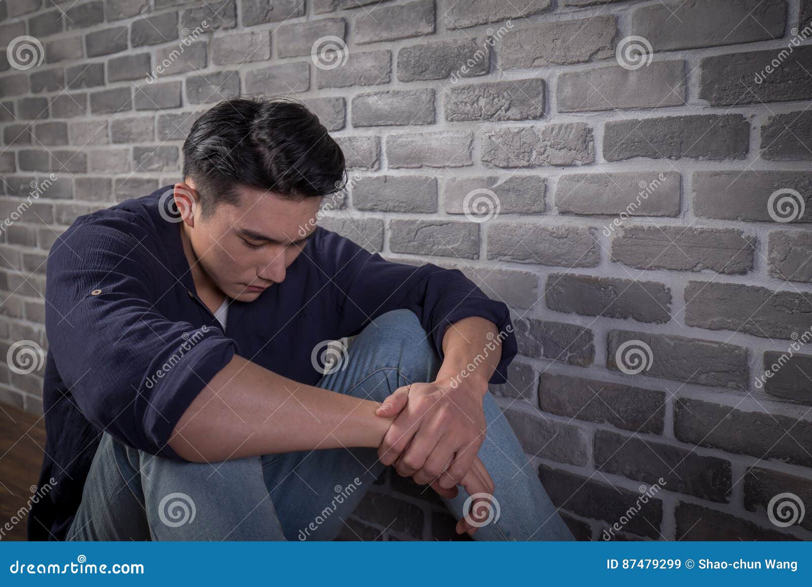 Man sit and feel depressed stock image. Image of copy - 87479299
