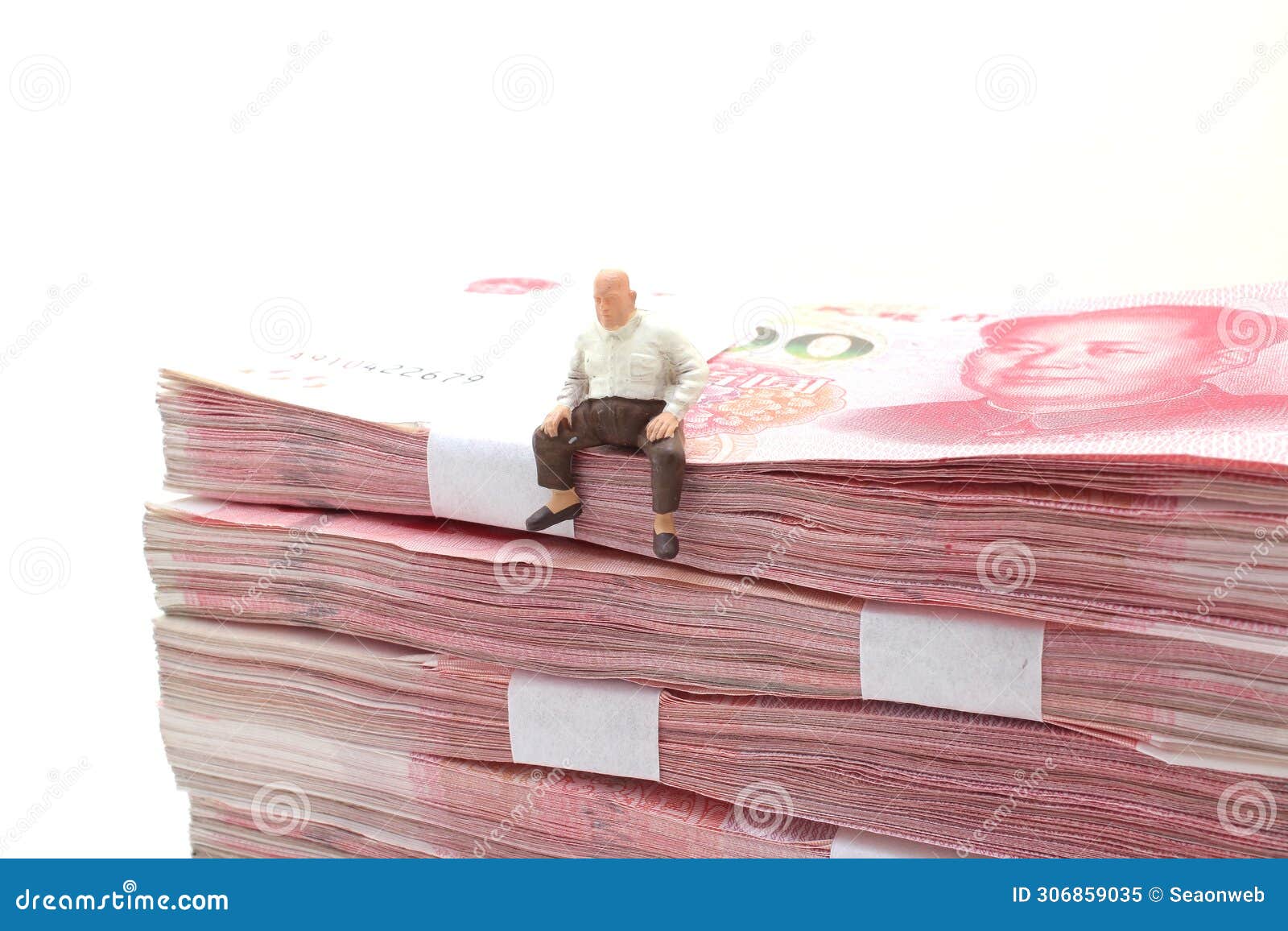 The Man Sit on Stacks of Chinese Yuan Banknotes Stock Image - Image of ...