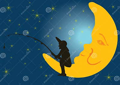Man siting on moon stock vector. Illustration of evening - 16052750