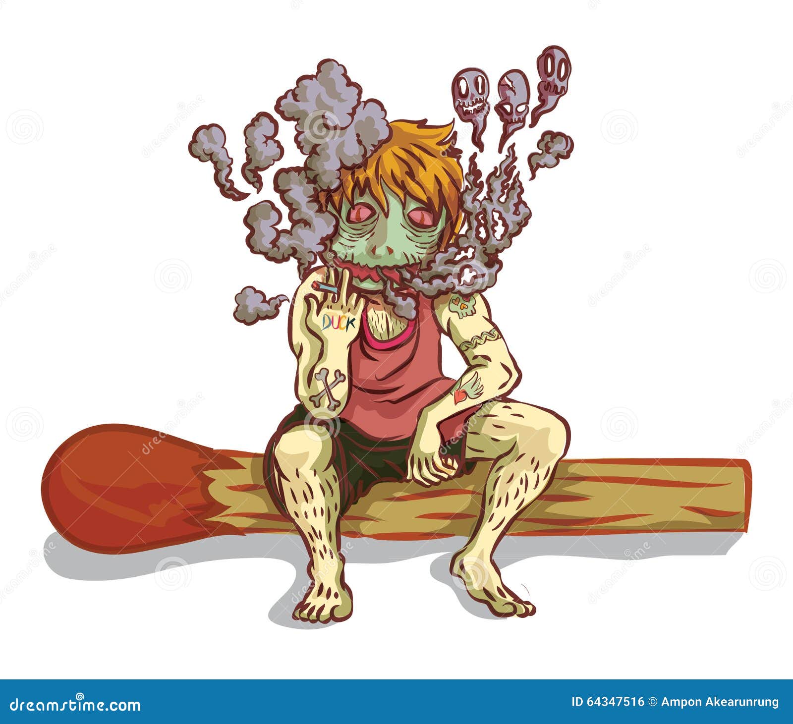 Cartoon Woman Smoking Zombie