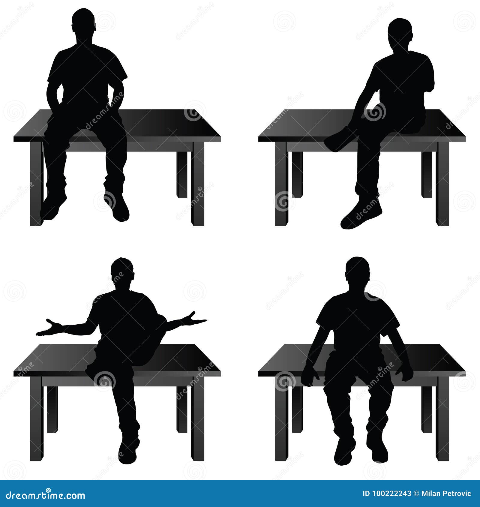 Man Siting on Table in Various Poses Illustration Stock Vector ...