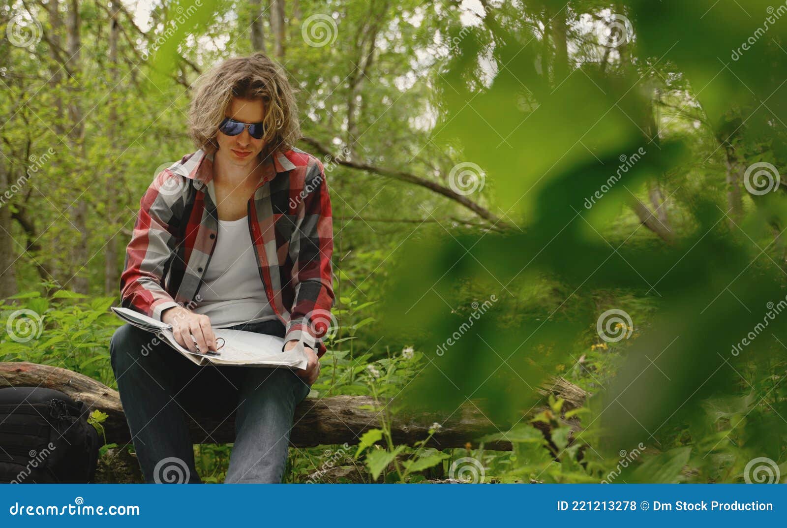 Man Sits with Compass and Map. Stock Photo - Image of navigate, hike ...