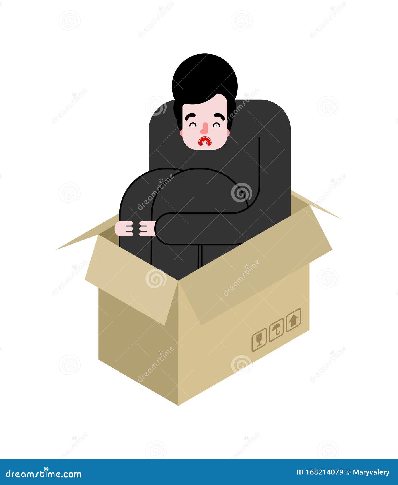 Man Sits Inside Box is Sad. Loneliness Concept Stock Vector ...