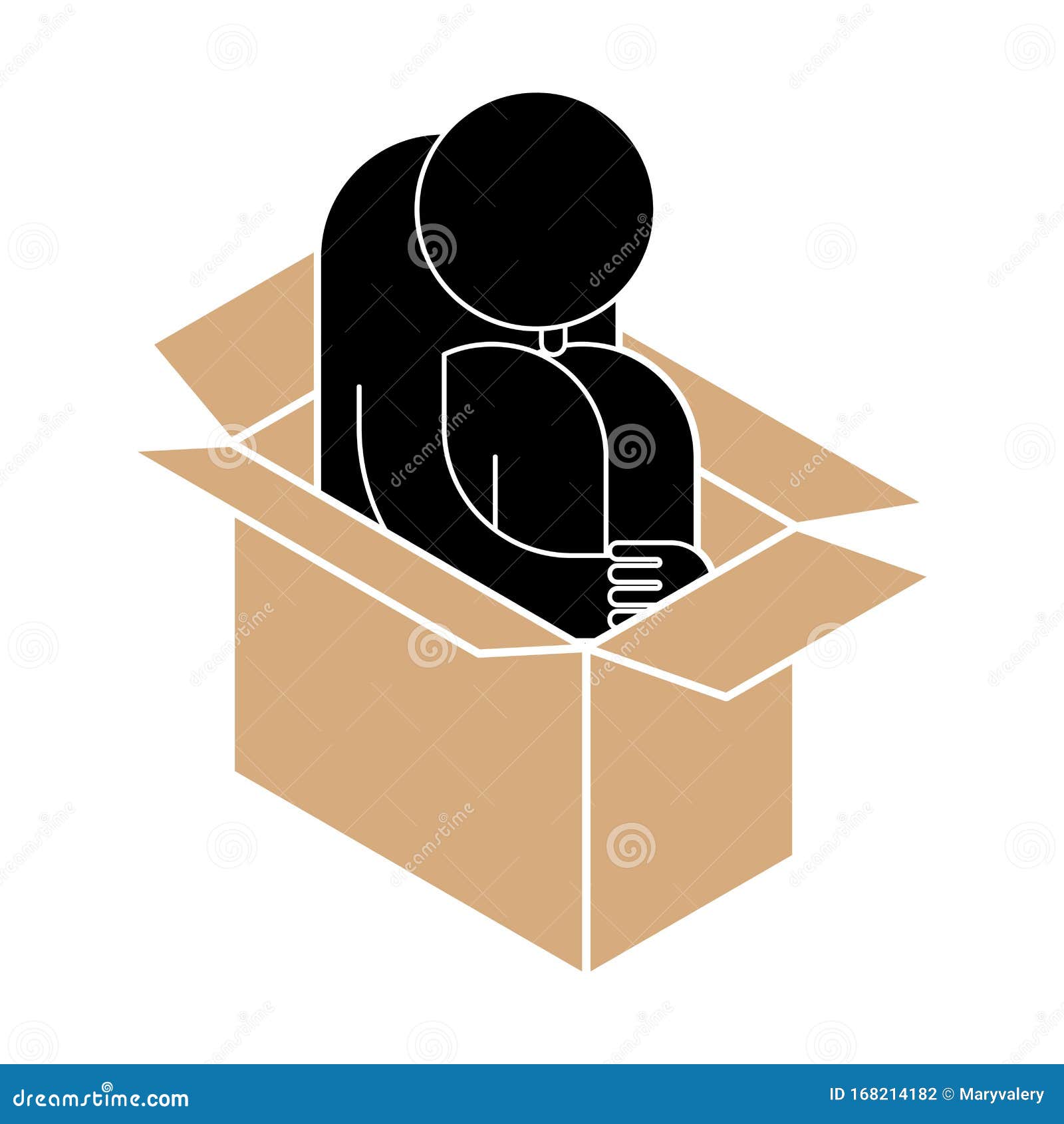 Man Sits Inside Box is Sad. Loneliness Concept Stock Vector ...