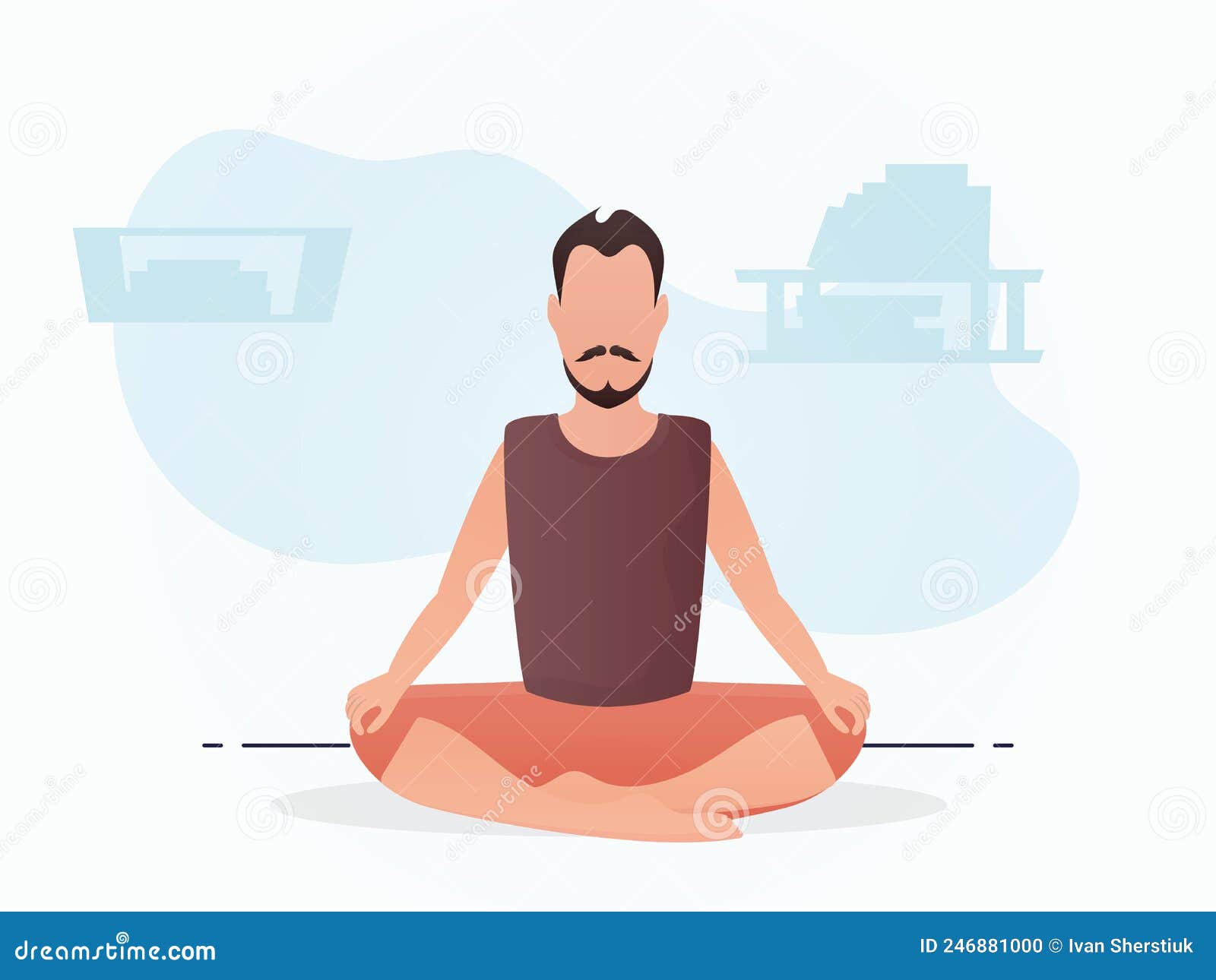 A Man Sits and Meditates. Meditation. Cartoon Style Stock Vector ...