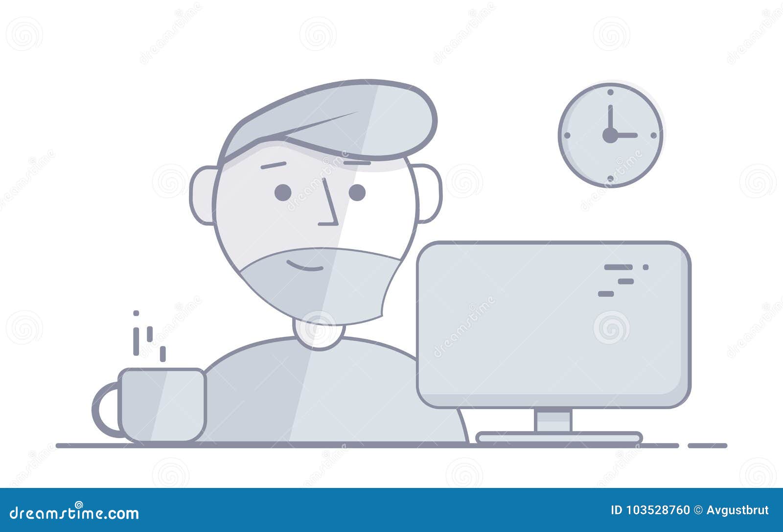 Man Sits in the Night Behind a Computer. Stock Vector - Illustration of ...