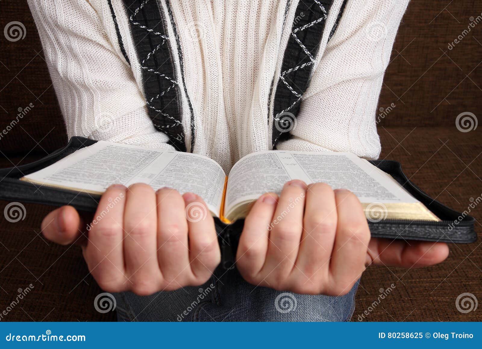 Man Sits with an Open Bible Closeup Stock Image - Image of christian ...