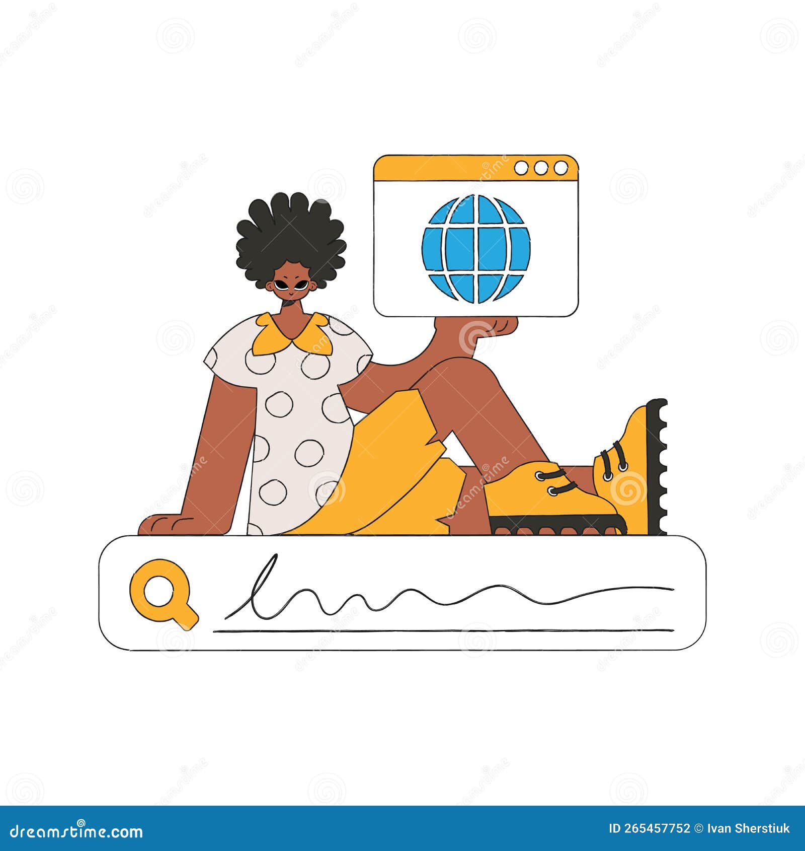 A Man Sits on a Search Bar and Holds a Browser Window in His Hands ...